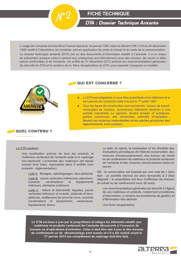 Fiche technique 2 - Dossier Technique Amiante (DTA)